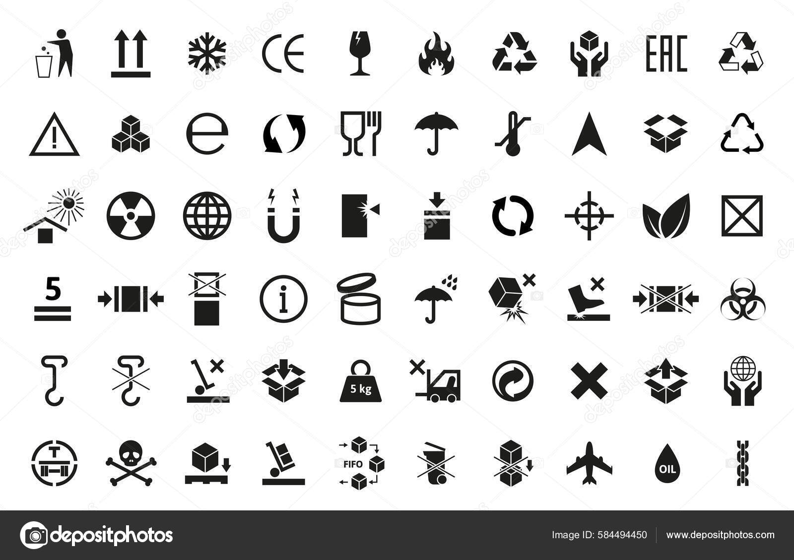 Packaging Symbols Cargo Shipping Product Labeling Icons Handle Care ...