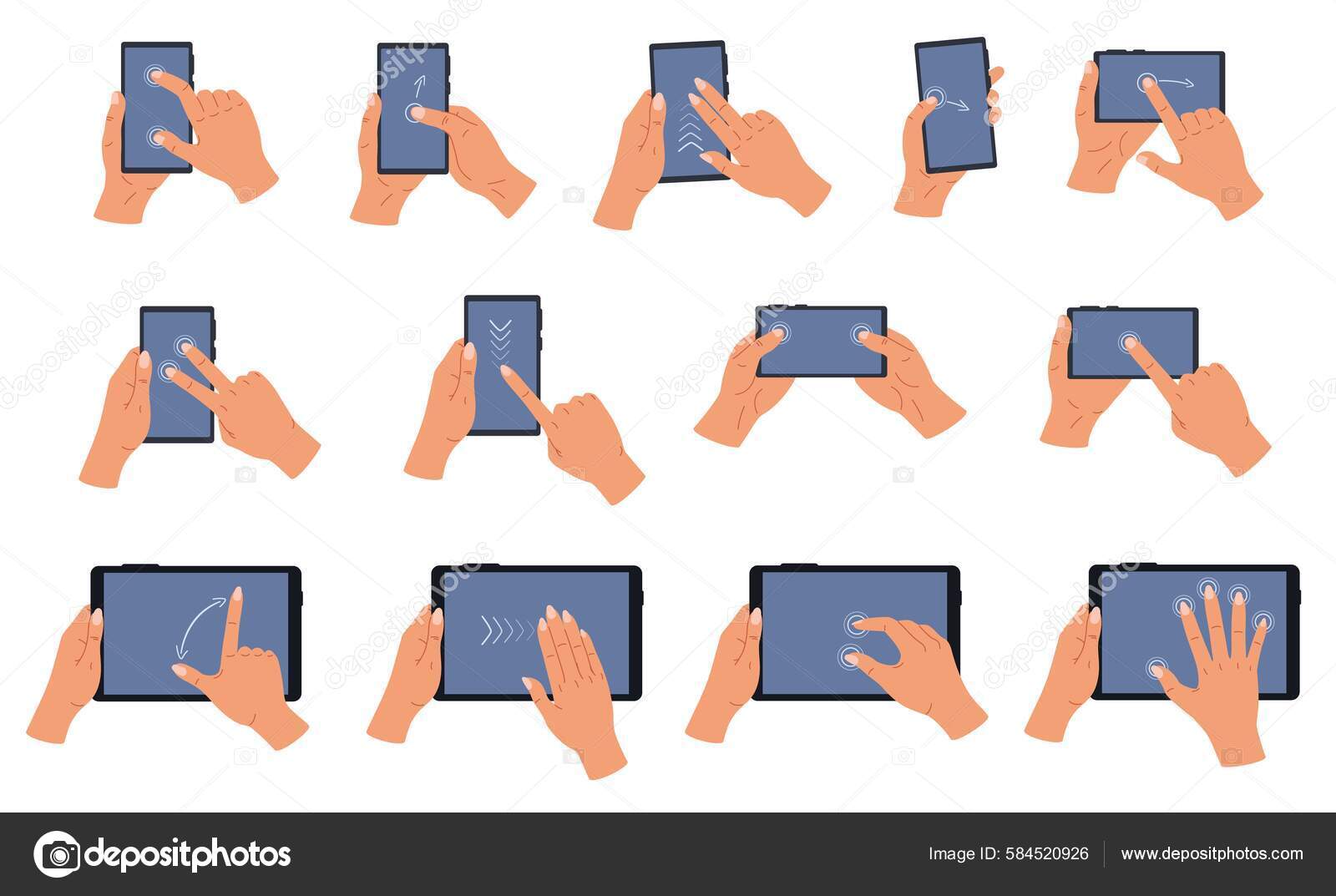 Gestos Mano Pantalla Táctil Dibujos Animados Manos Humanas Pantalla Del ...