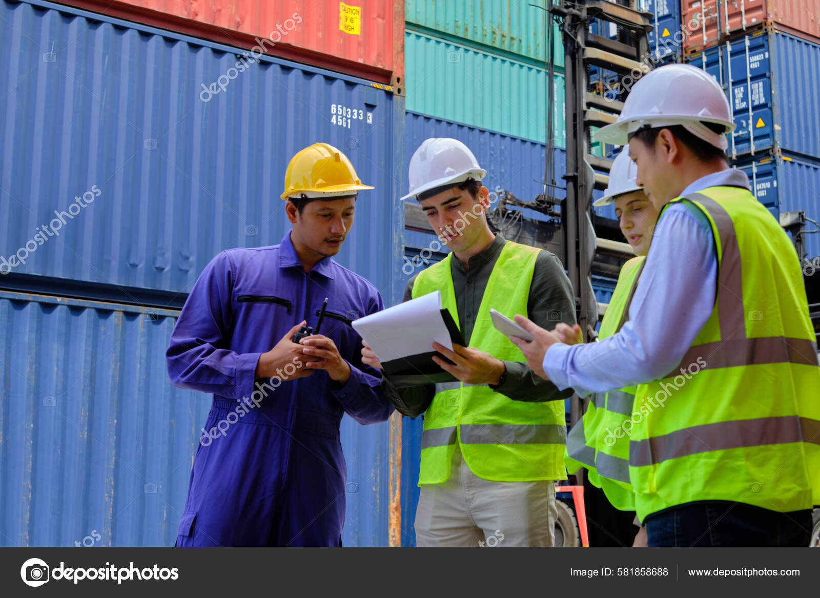 Group Multiracial Workers People Safety Uniforms Hard Hats Work ...