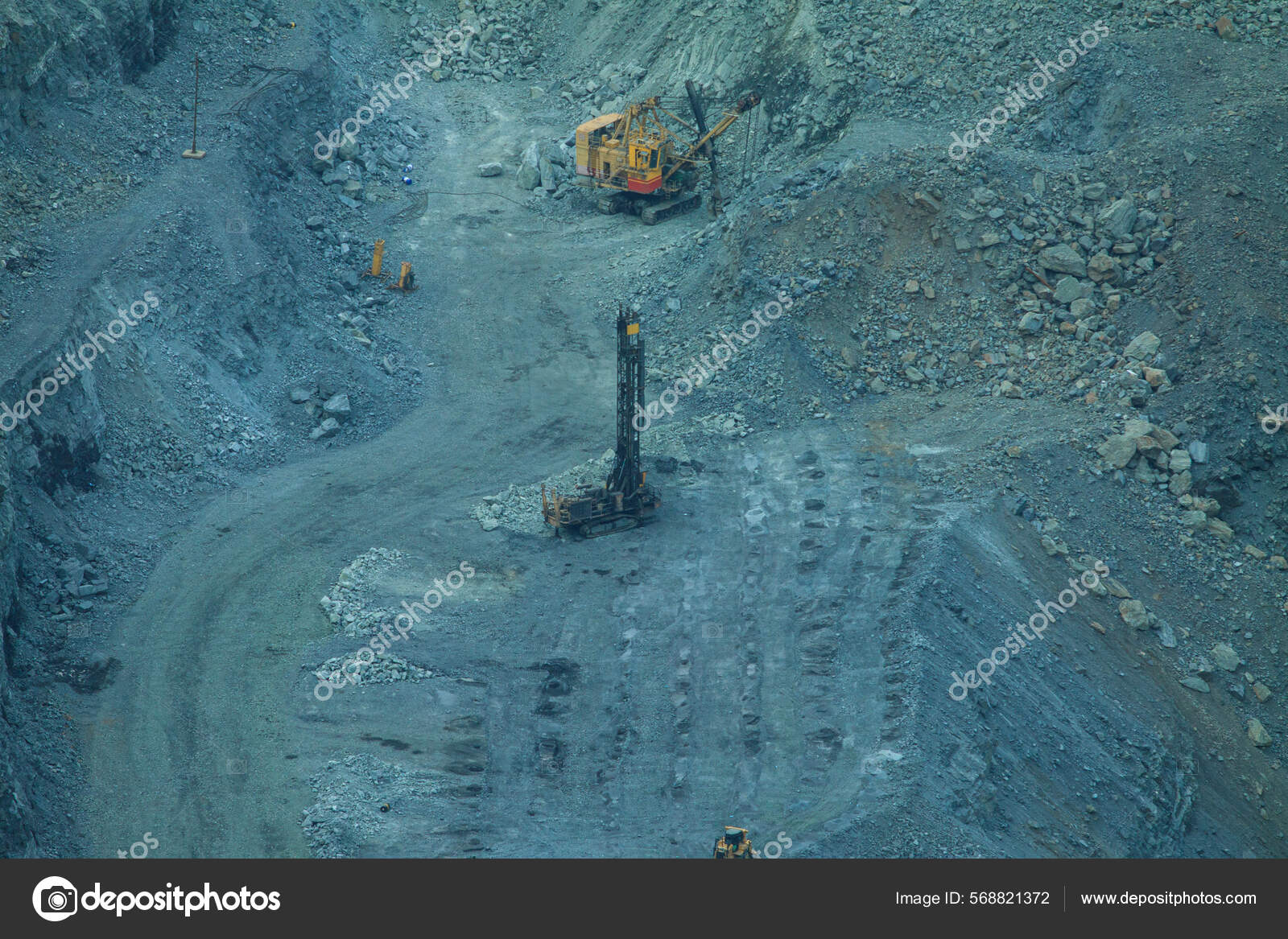 Process Iron Ore Mining Open Pit Operation Drilling Rigs Quarry Stock ...