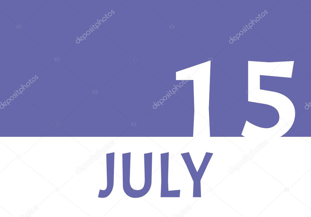 15 Julio fecha del calendario con espacio de copia. Fondo muy Peri y ...