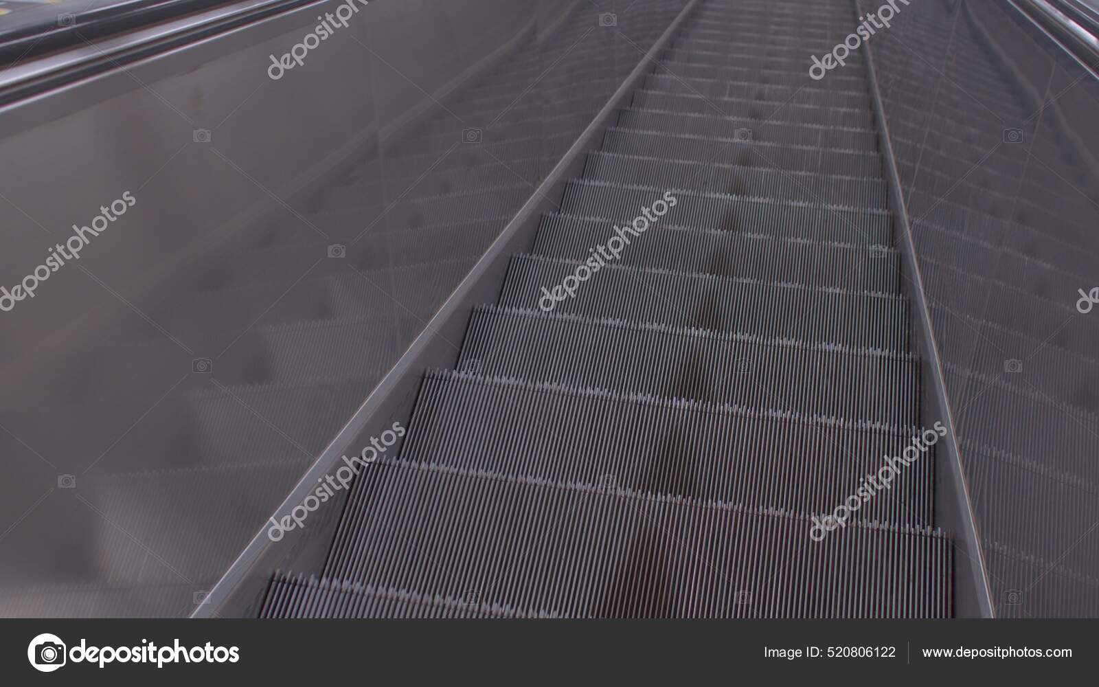 Escalator step movement. Automatic transportation passengers to floor ...