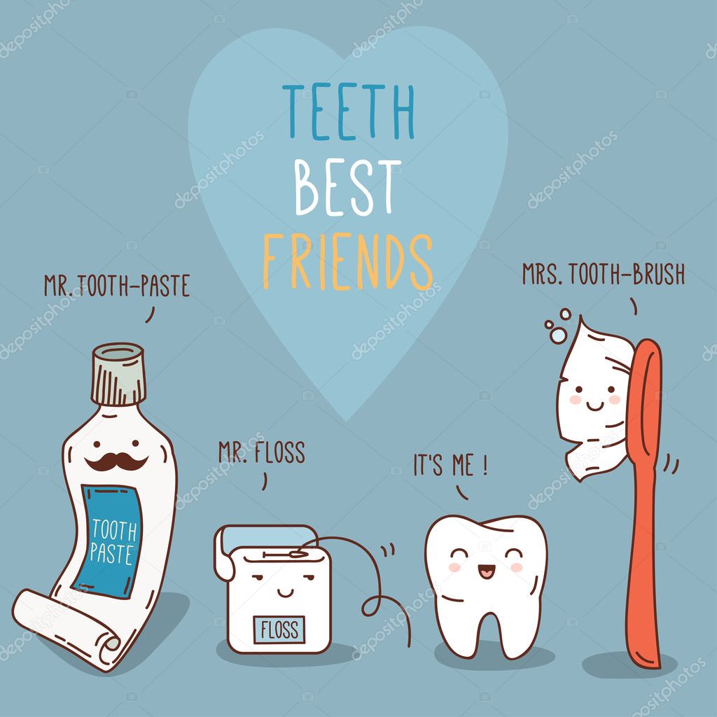 Teeth best friends - tooth past, tooth brush and floss. — Stock Vector ...