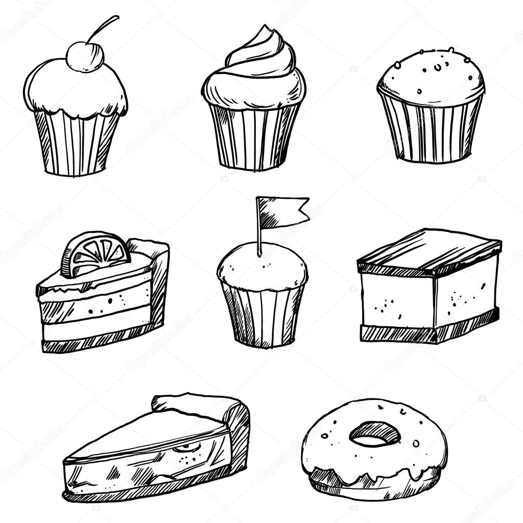 Set of vector doodle hand drawn cakes — Stock Vector © Lunter #39017283