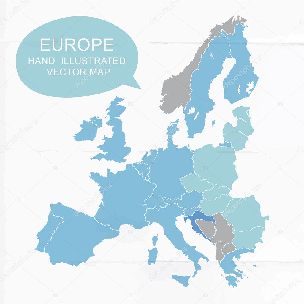 Vector colorido mano ilustrado mapa de Europa . Vector de stock por ...
