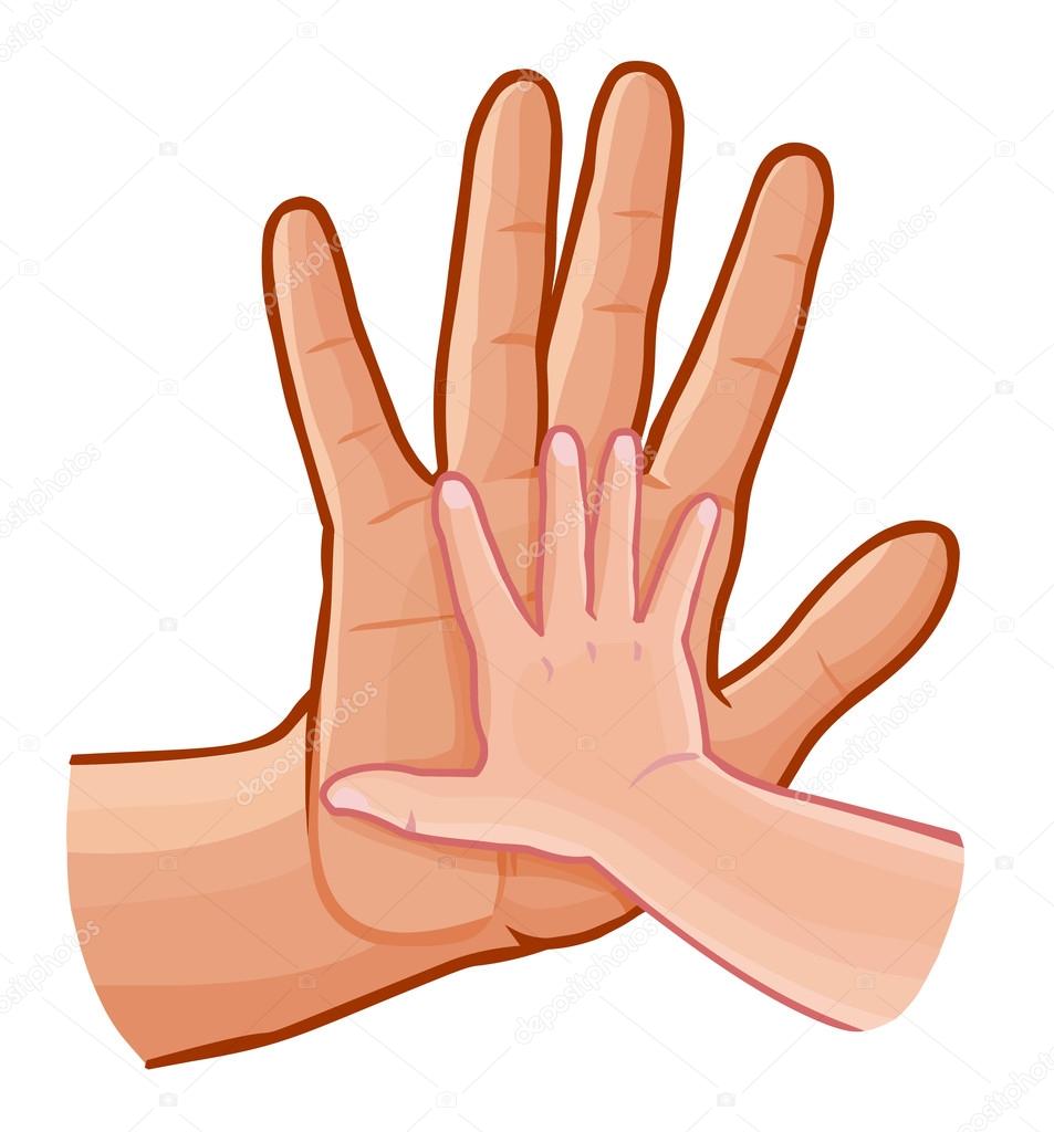 mano de niño y padre, concepto familiar, ilustración vectorial, iso 2024