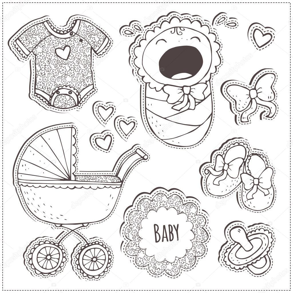 Baby theme. Set of vector isolated elements Stock Vector Image by ...