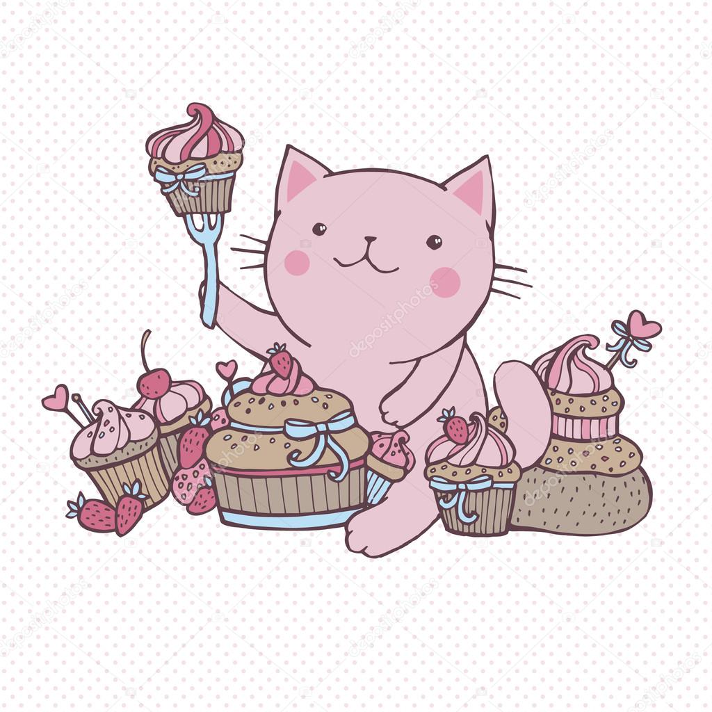 Cat Eating Cupcake