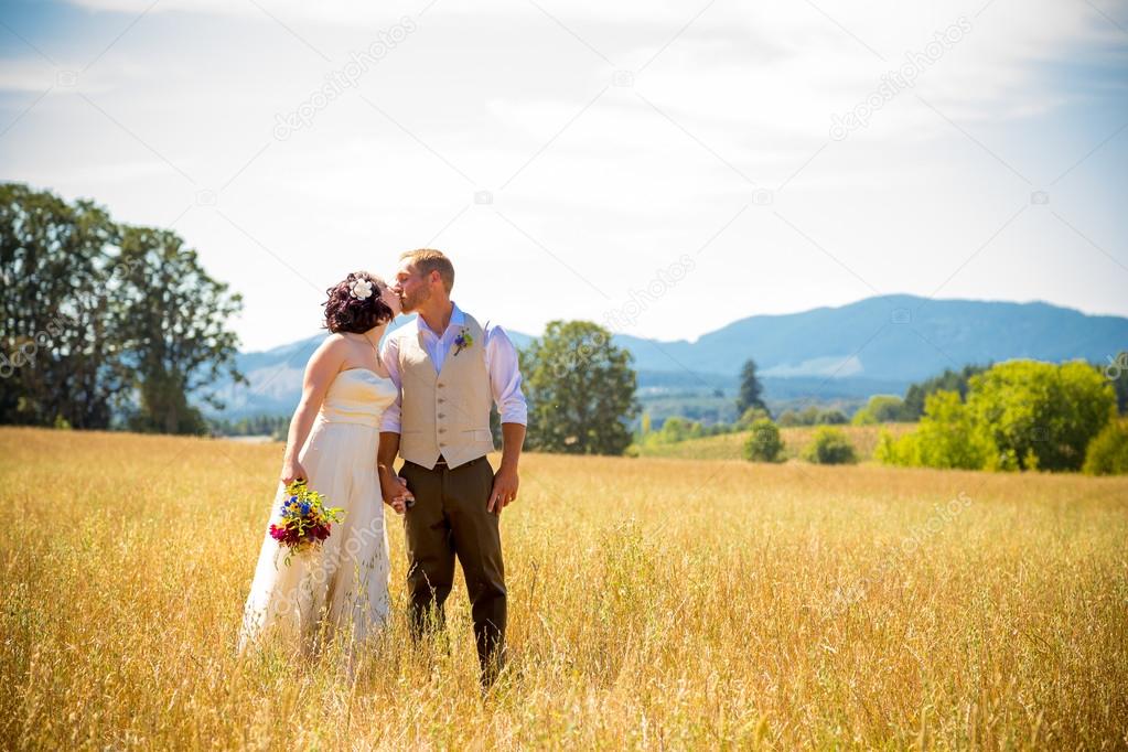 Wedding Couple in Field — Stock Photo © joshuarainey #41171213