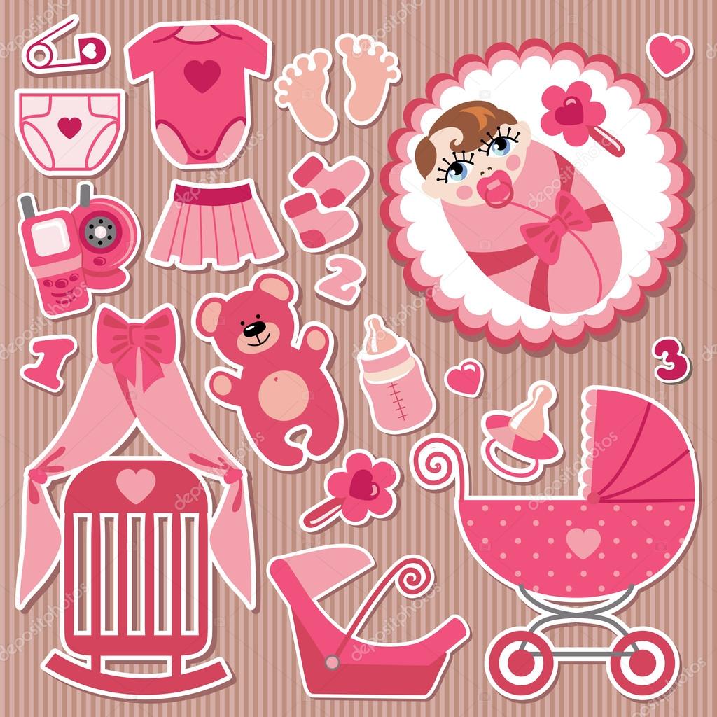 Cute items for European baby girl.Strips background Stock Vector Image ...