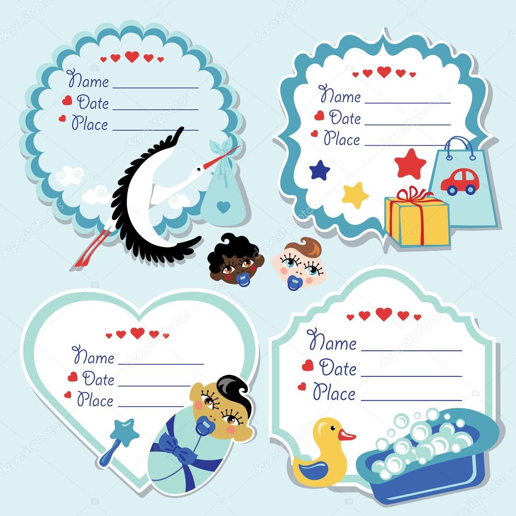 Cute label set with items for newborn baby boy Stock Illustration by ...