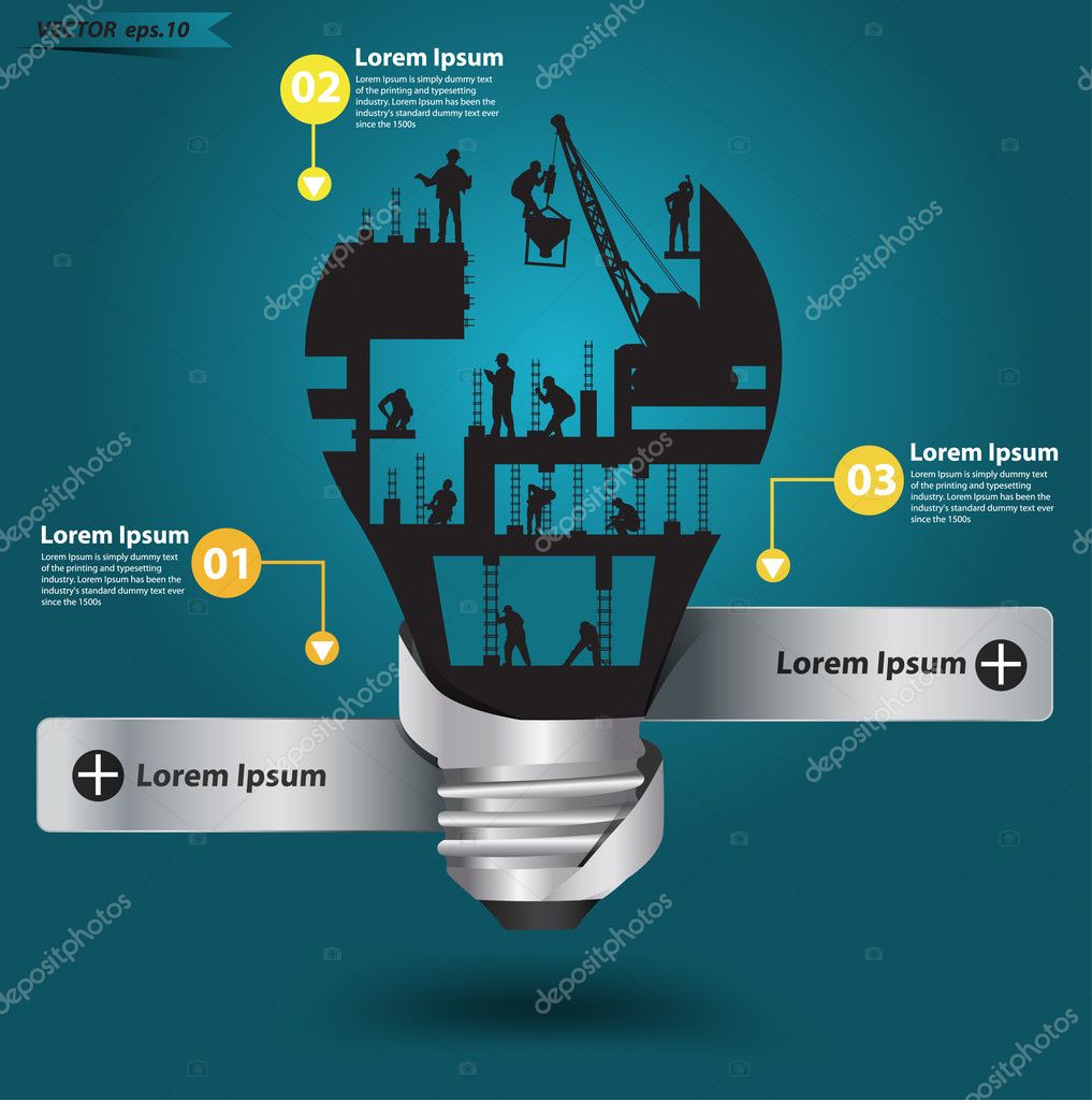 Creative light bulb with construction worker idea, Vector illustration ...