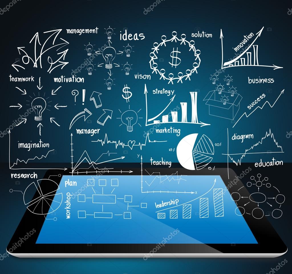 Computer tablet with drawing business plan Stock Photo by ©koydesign ...