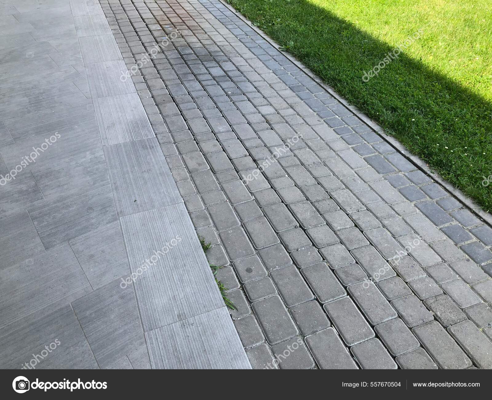 Perspective View Monotone Gray Brick Stone Ground Street Road Sidewalk ...