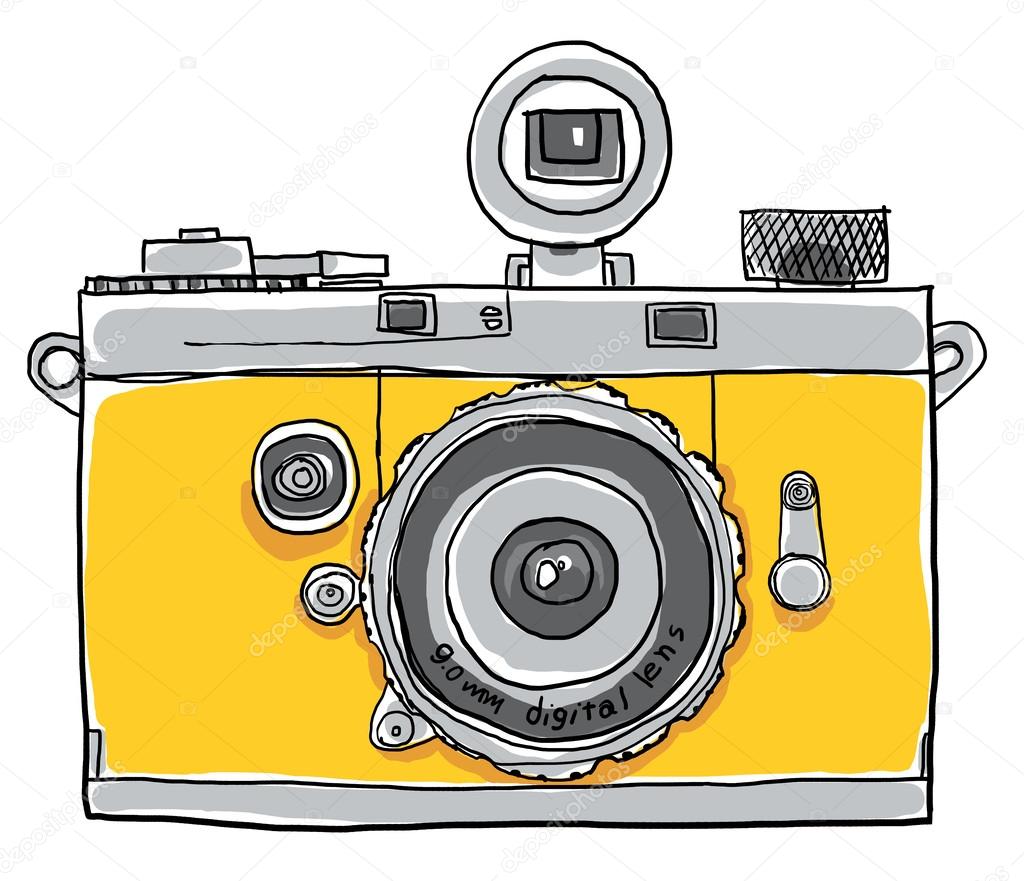 Dessin au trait jaune appareil photo peinture vintage — Photographie ...