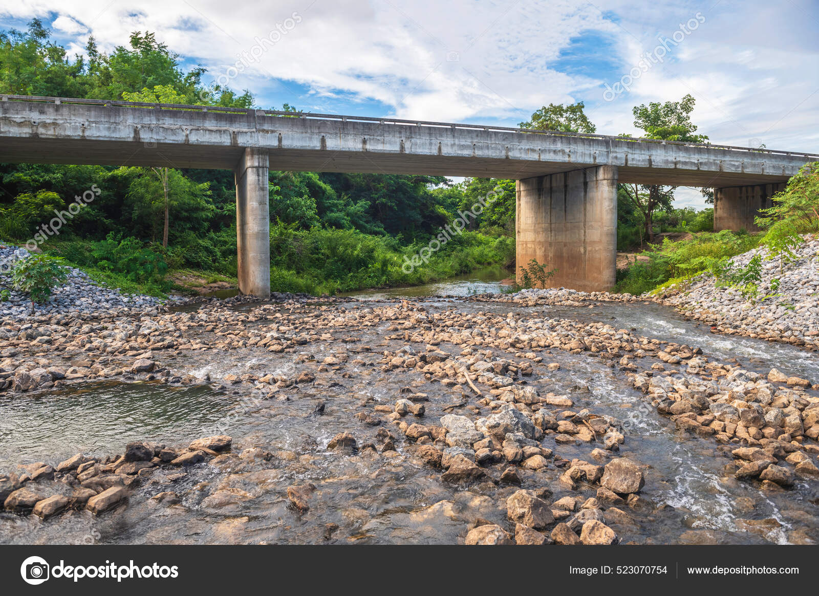 Bridge River Flowing Dam Dam Uses Large Stones Slow Flow Stock Photo by ...