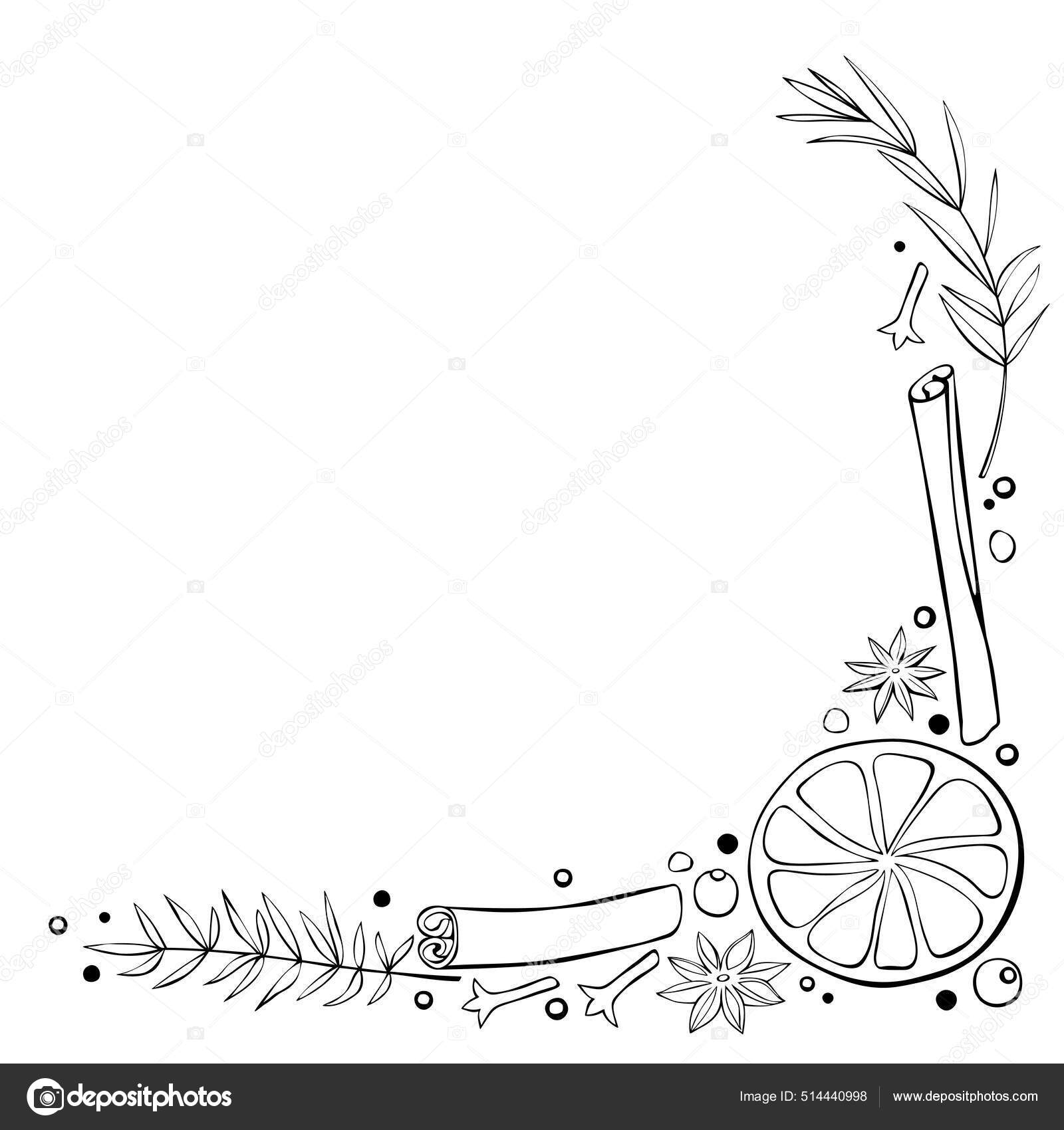 Vector Corner Element Made Christmas Winter Outline Spices Doodle Style ...