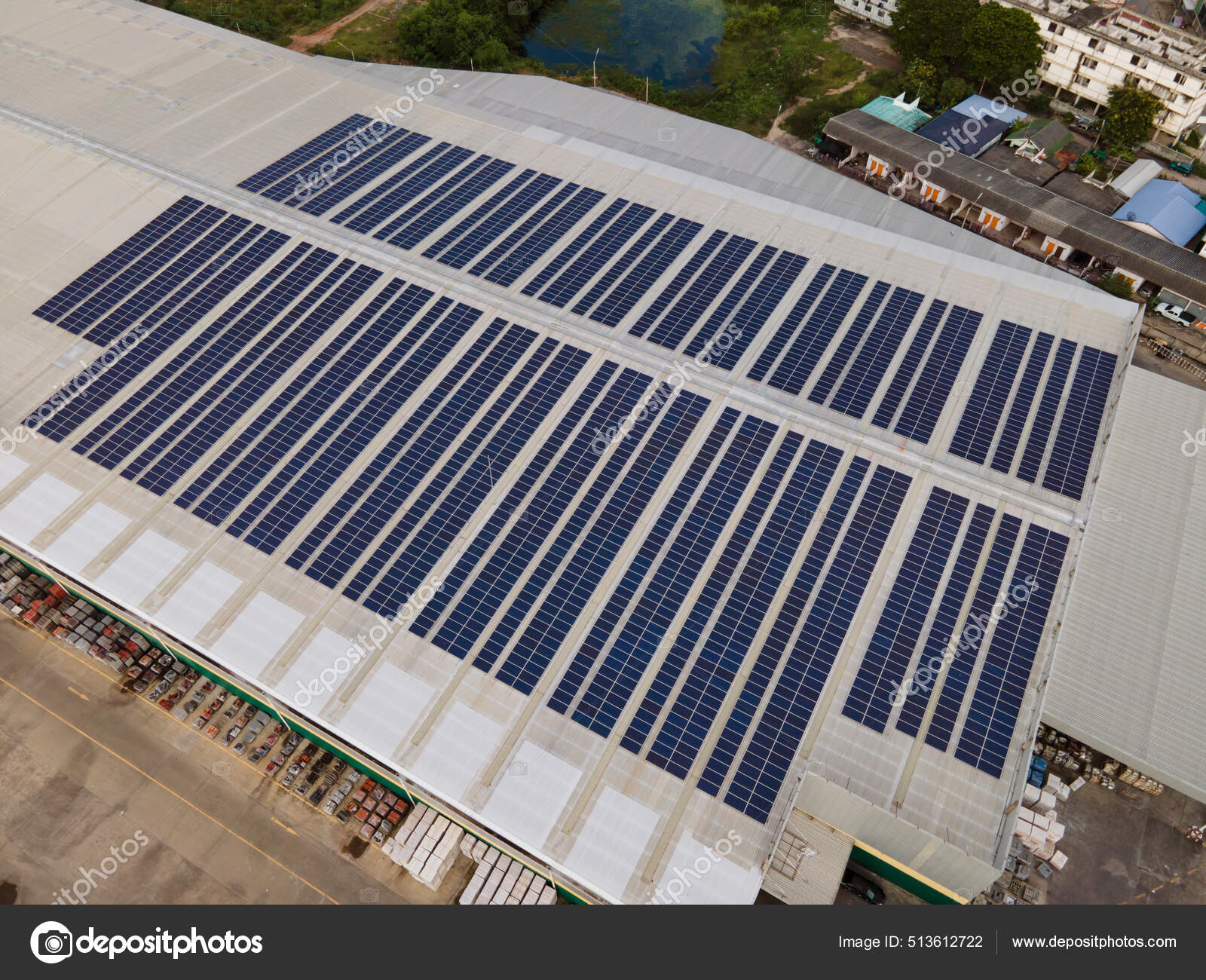Aerial Drone Image Solar Panels Installed Roof Large Industrial ...
