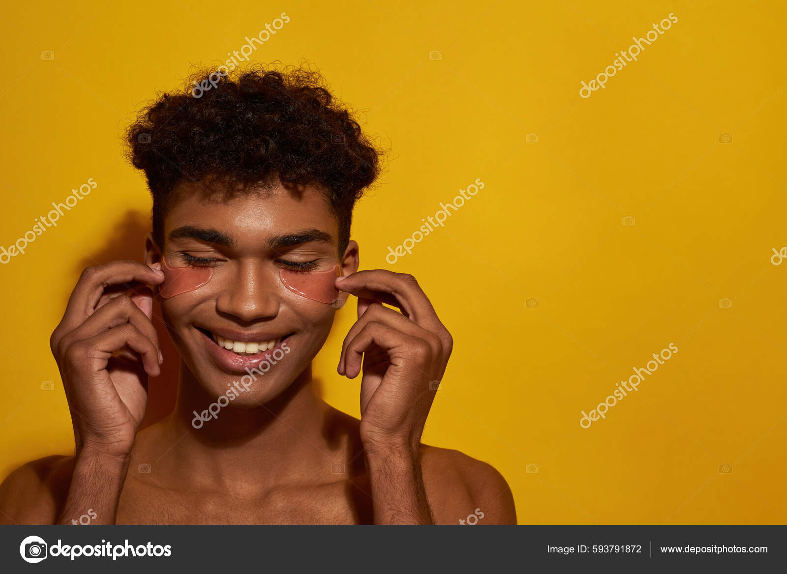 Cropped Smiling Black Guy Applying Correcting Eye Patches Face Young ...