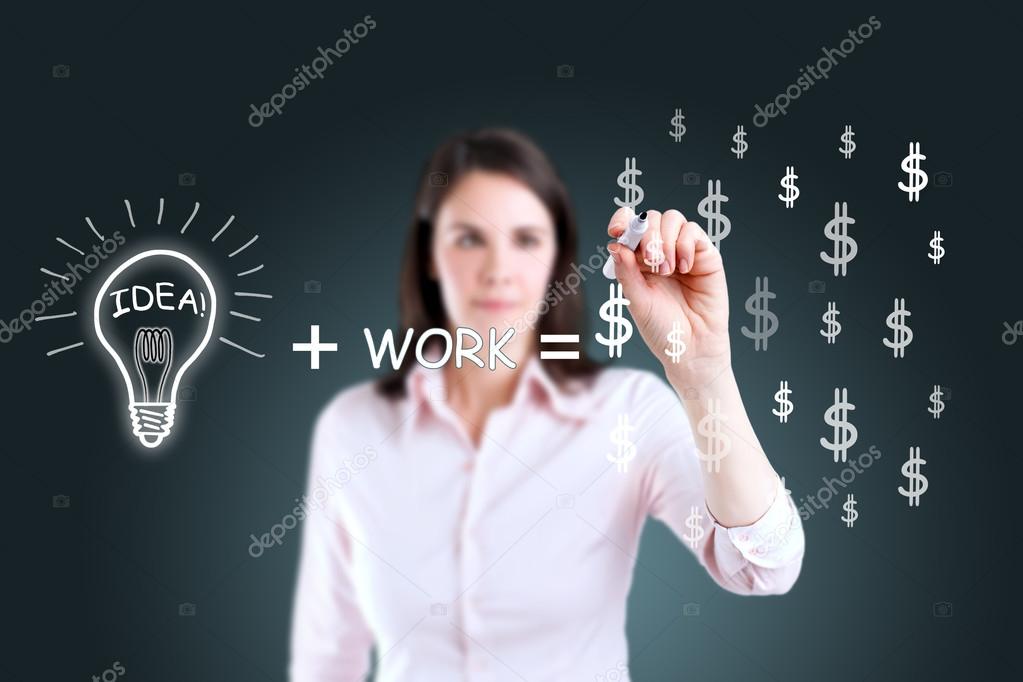 Idea and work can make lots of money equation draw by young business ...