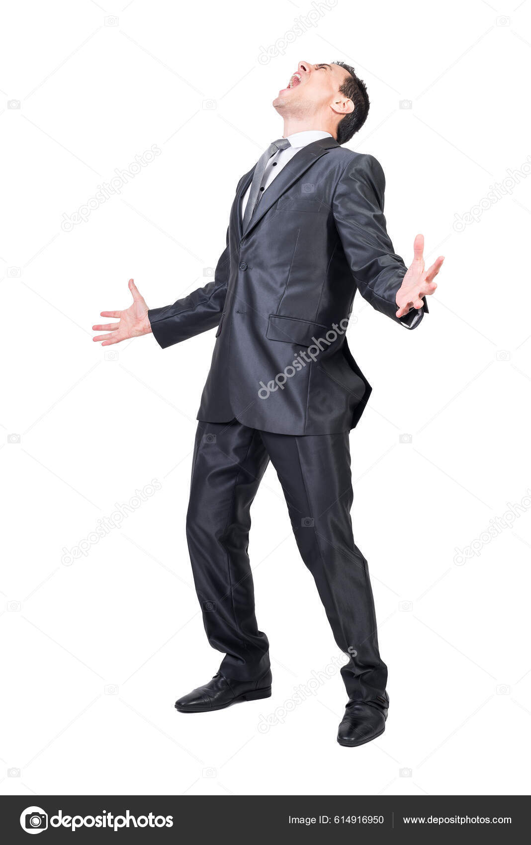 Full Length Furious Well Dressed Male Entrepreneur Suit Shouting White ...