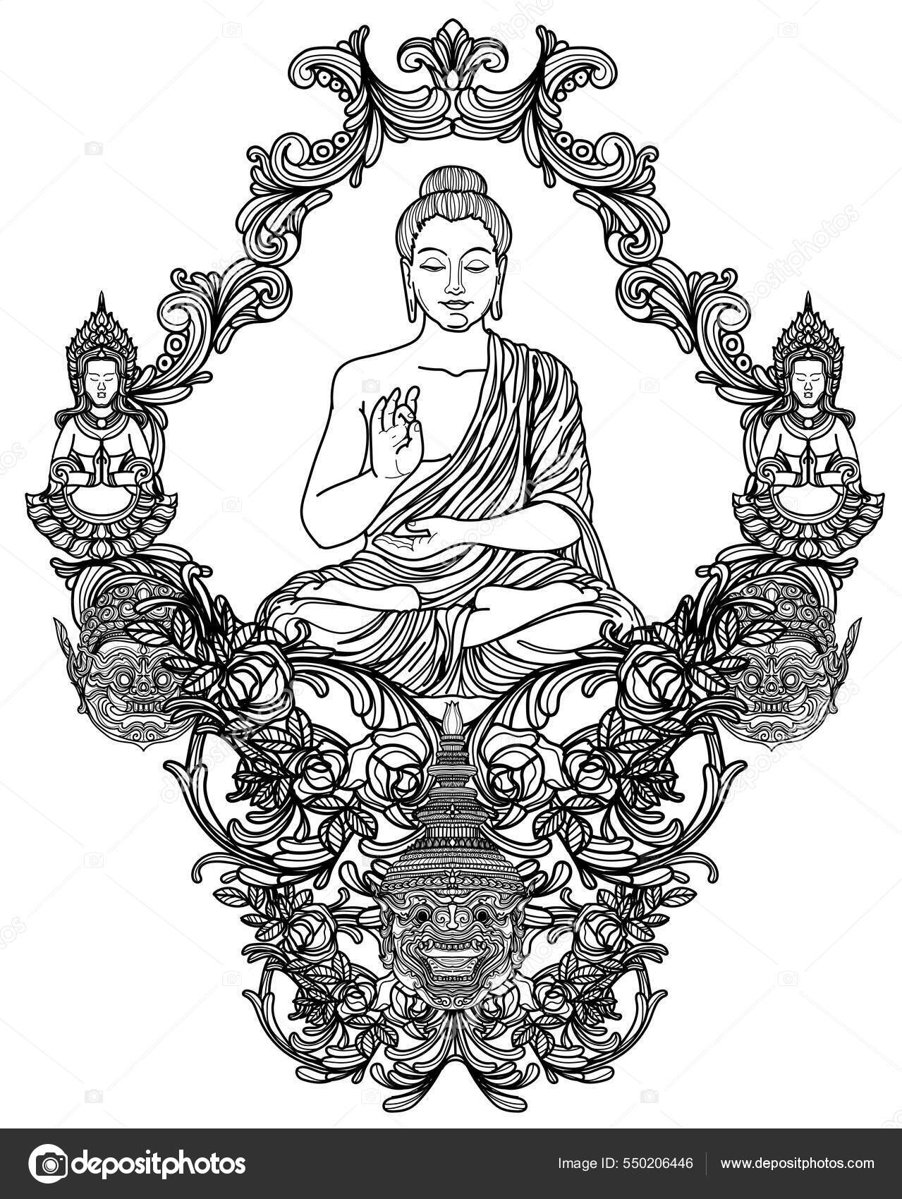 Buddha Black And White Drawing