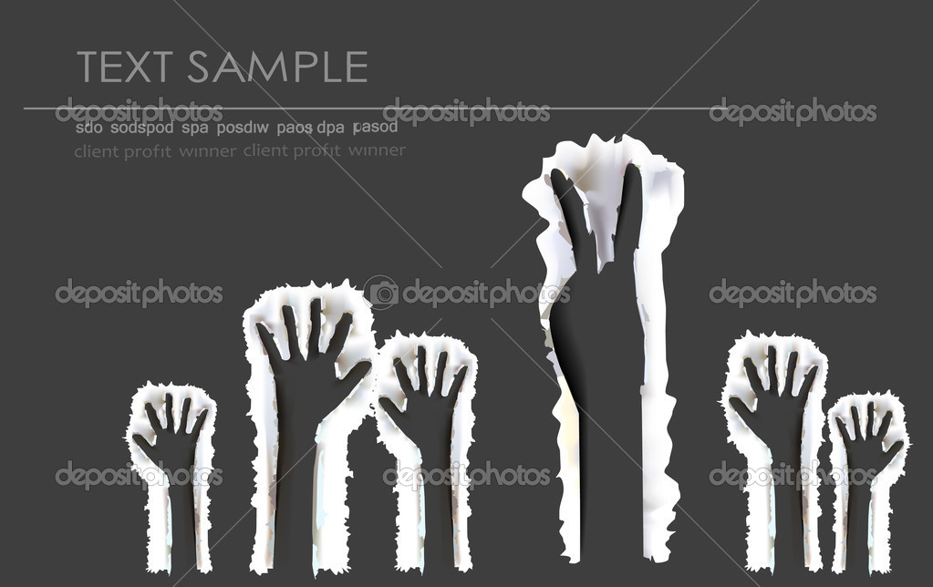 Happy rising hands, ripped paper design background Stock Vector by ...