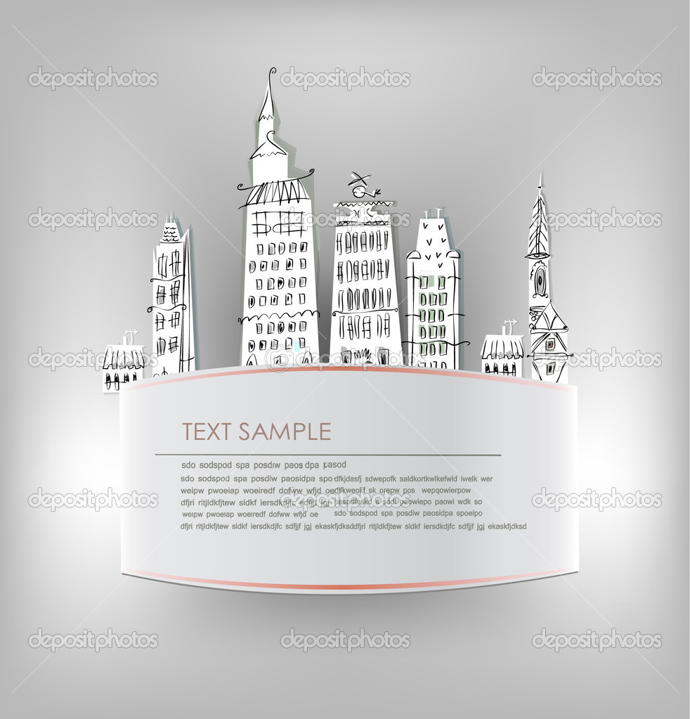 White city collection, City background made of paper stickers Stock ...