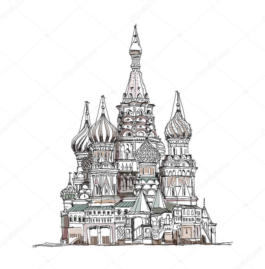 Moscow, sketch collection, St Vasil cathedral on the Red Square — Stock ...