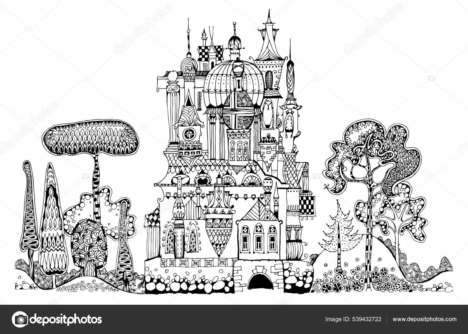 Hand Drawing Illustration Big House Fantasy Architecture Sketch ...