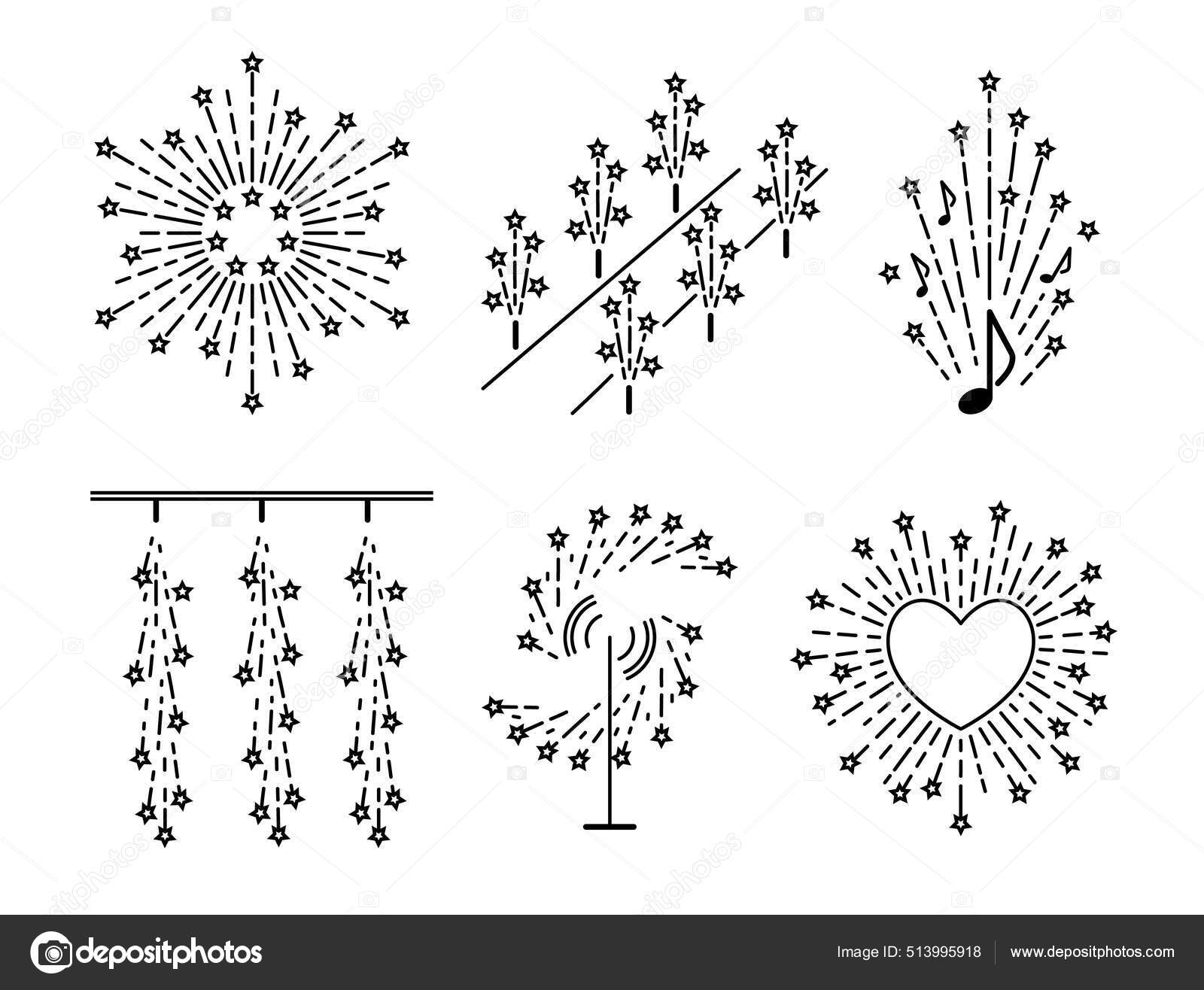 Set Fireworks Icons Various Types Fireworks Stars Sparkles Burst ...