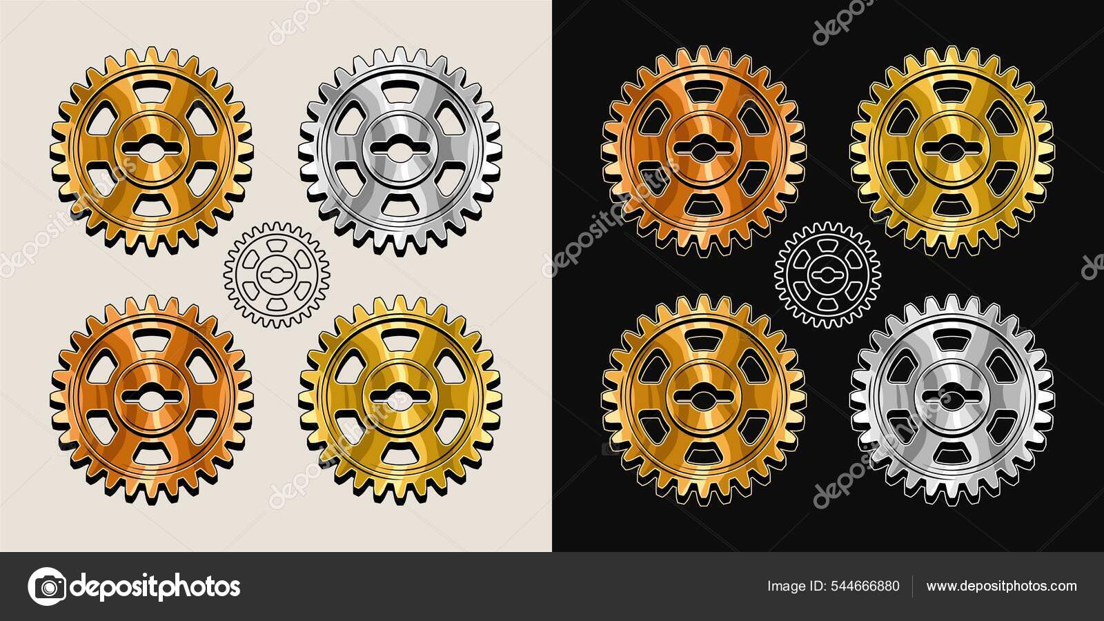 Gold, brass, copper, steel gears in vintage style. Stock Vector by ...