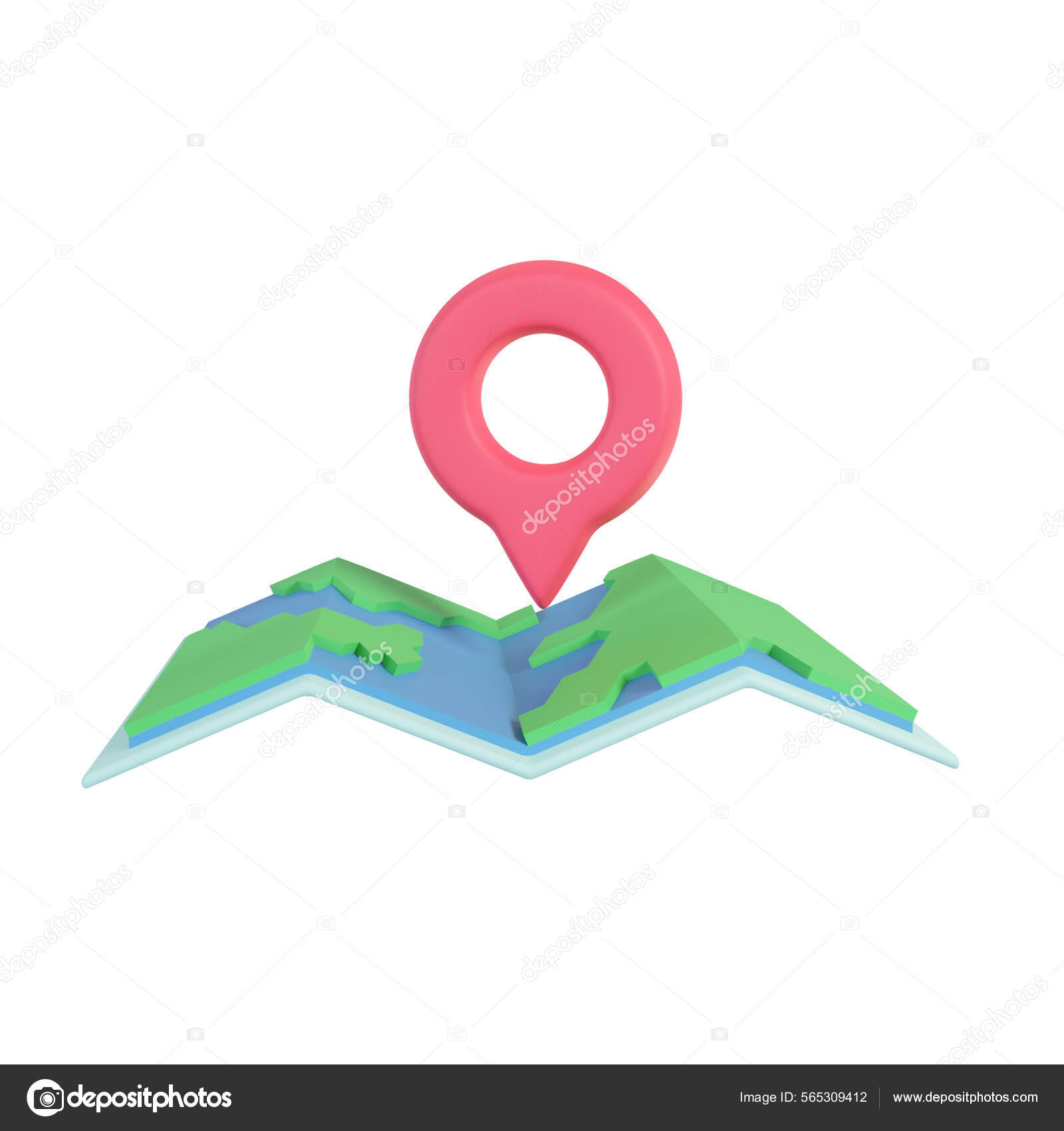 Red Pin Pinned Paper Map Route Finder Concept Rendering Stock ...