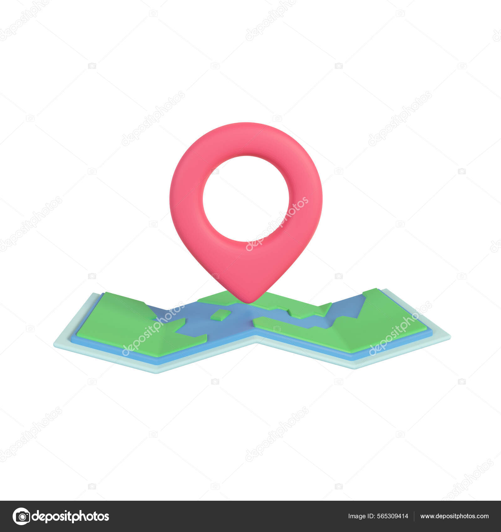 Red Pin Pinned Paper Map Route Finder Concept Rendering Stock ...