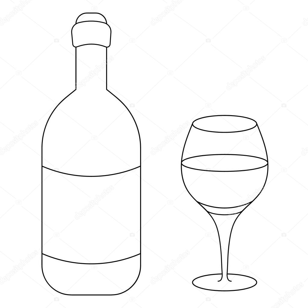 Botella y copa de vino. Boceto. Ilustración vectorial. Un recipiente de ...