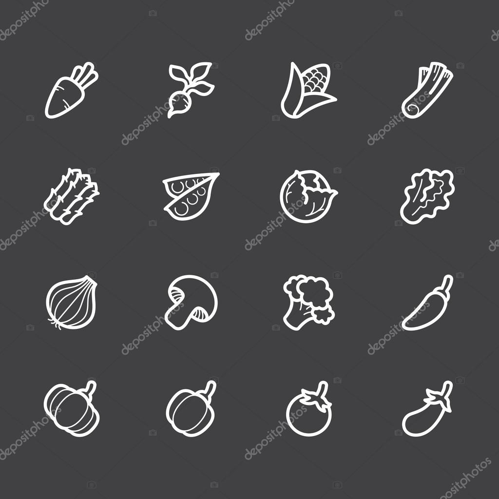 vector vegetal icono blanco conjunto sobre fondo negro 2024