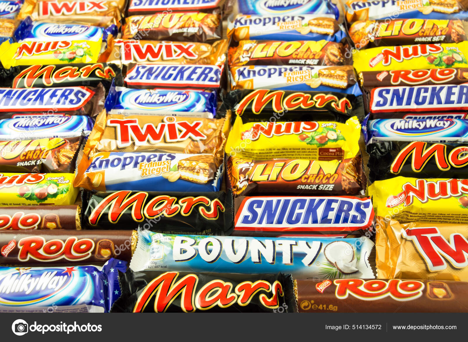 Hamburg Germany August 2021 Various Chocolate Bars Mars Twix Snickers ...