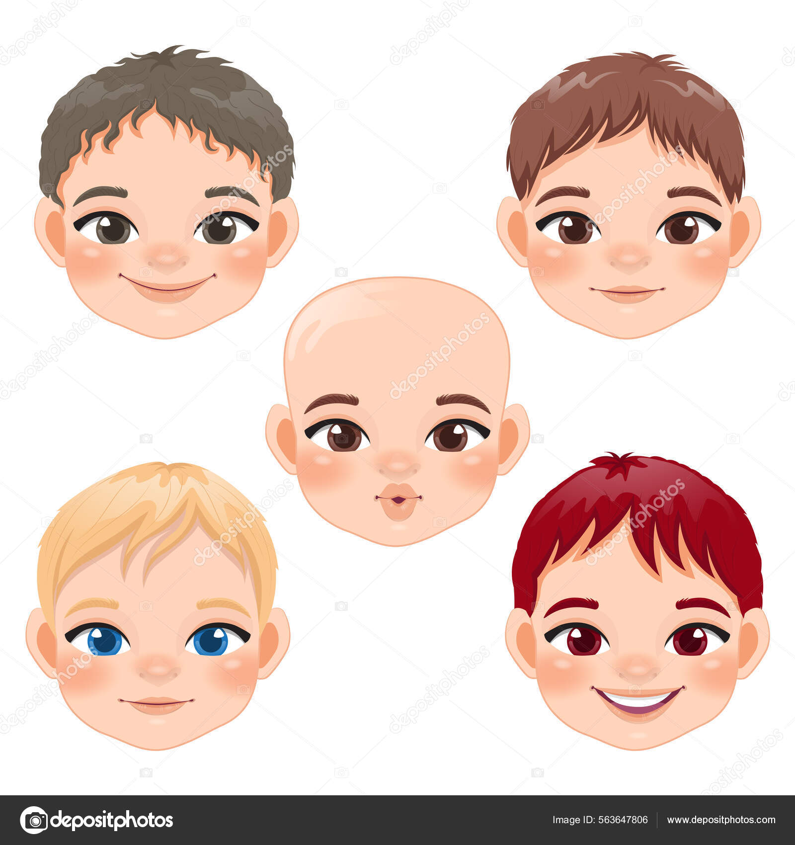 Cute Baby Boy Face Collection Cartoon Character Vector Stock Vector by ...