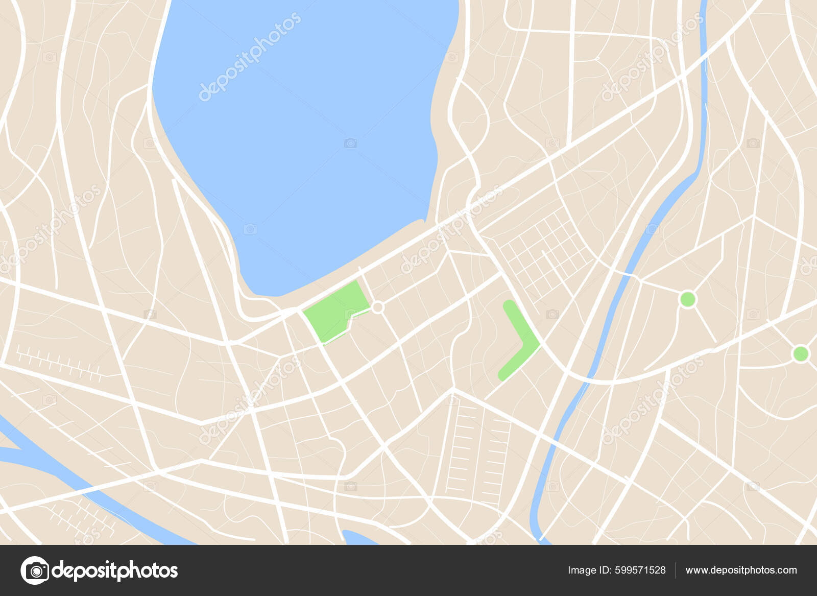 Aerial Clean Top View Night Time City Map Street River Stock Vector by ...