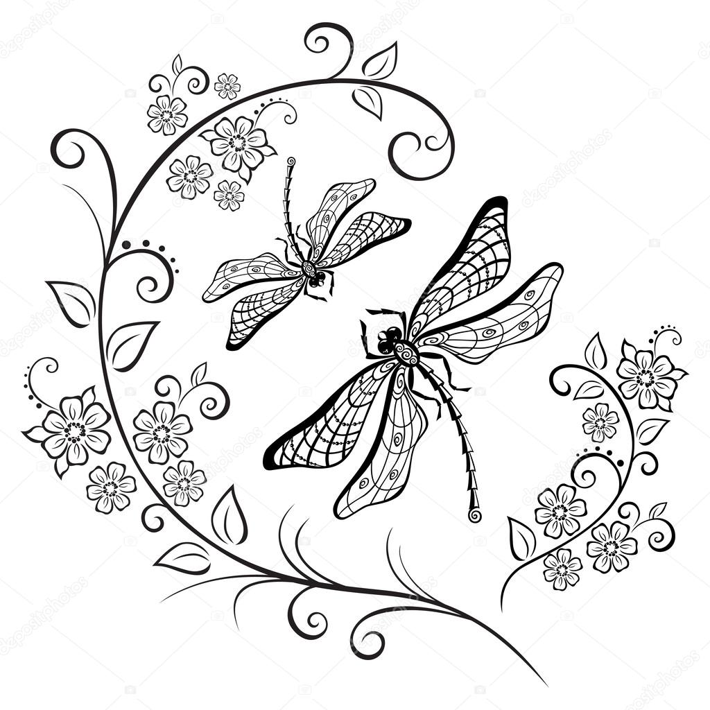 Flowers and dragonflies Stock Vector Image by ©Jena_Velour #45834851