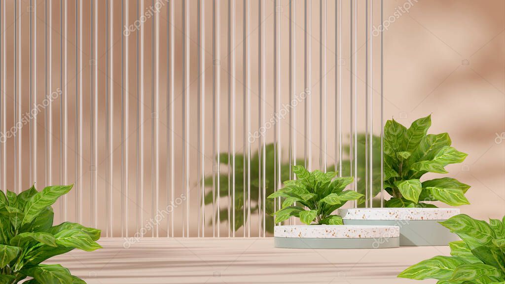 3D render template terrazzo podium for mockup in landscape with chinese ...
