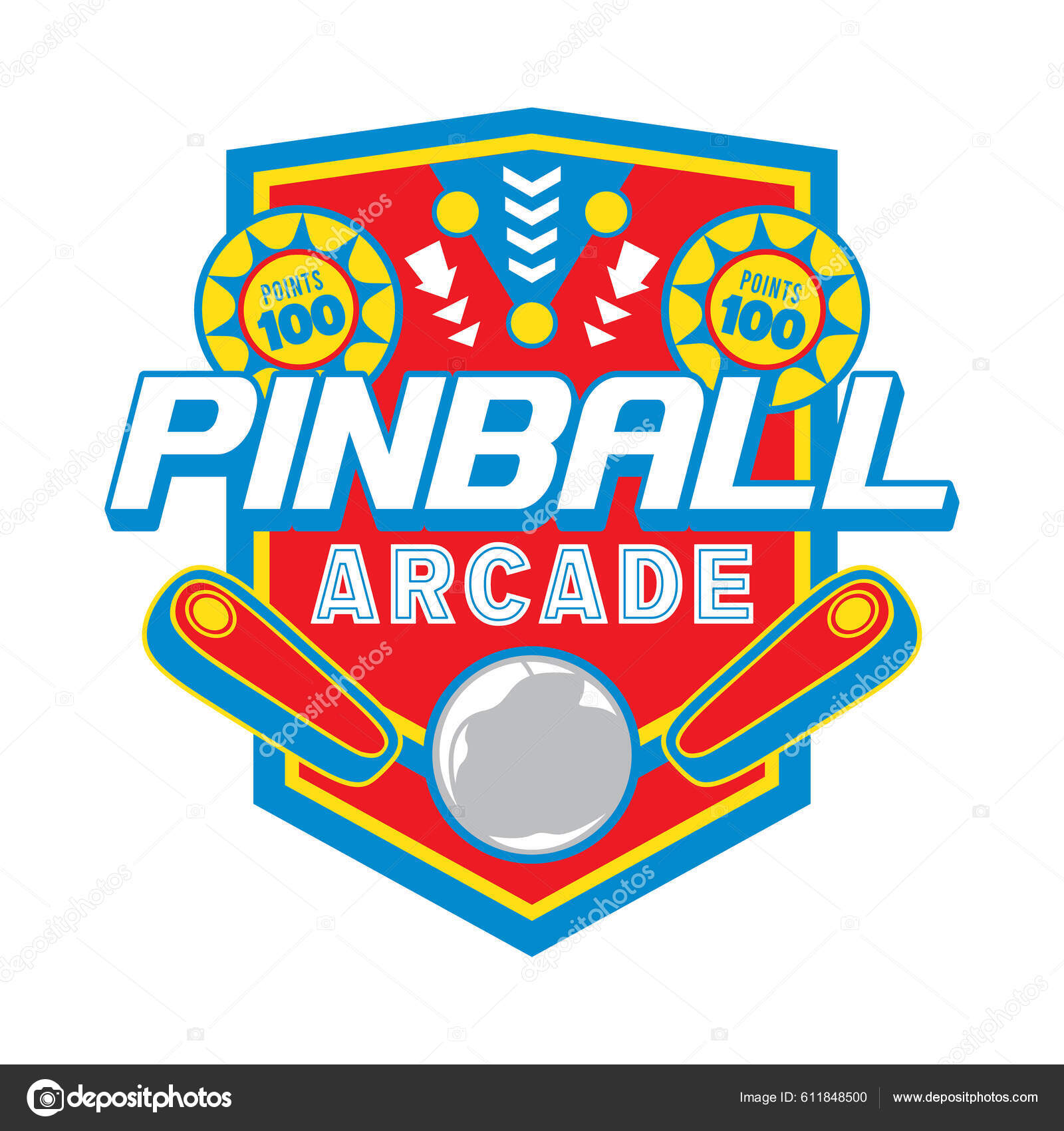 Pinball Game Arcade Vintage Retro Badge Emblem Hipster Logo Vector ...