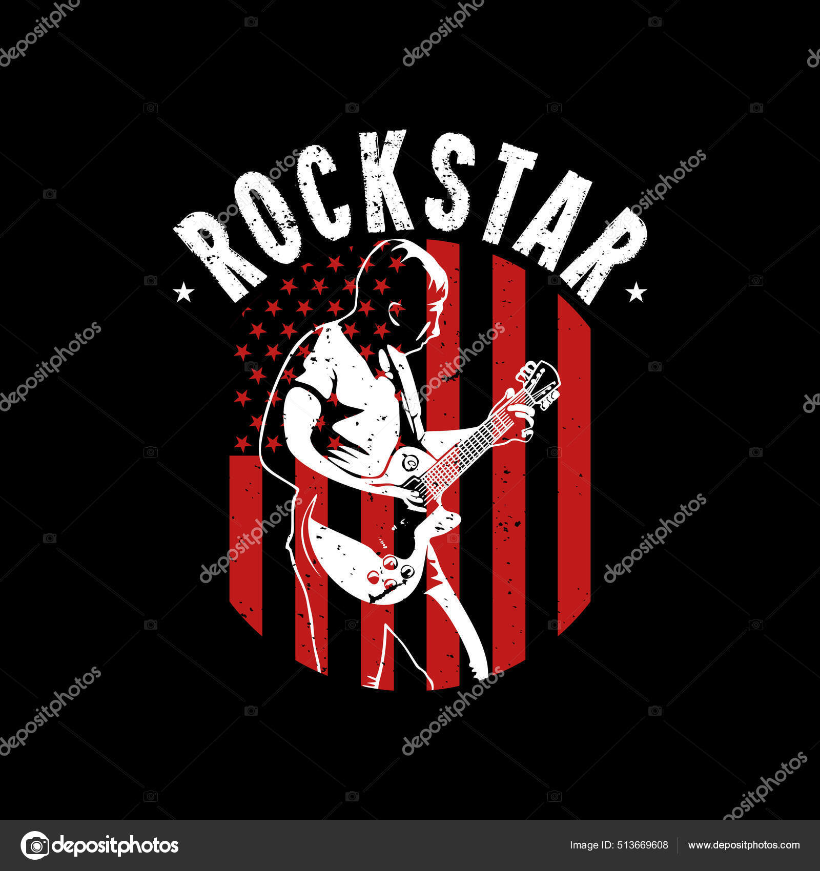 Shirt Design Rockstar Man Playing Guitar Black Background Vintage ...