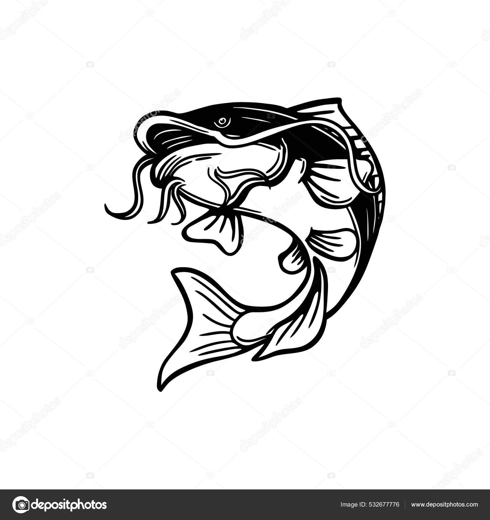 Catfish Illustration Black White Stock Vector by ©Imoogigraphic 532677776