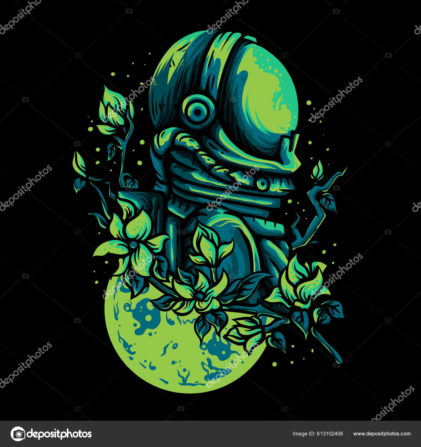 Vector Illustration Colorful Astronaut Half Body Space Moon Background ...