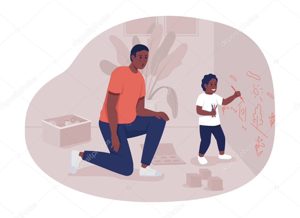 Padre cuidando de niño 2D vector ilustración aislada. Papá e hijo ...