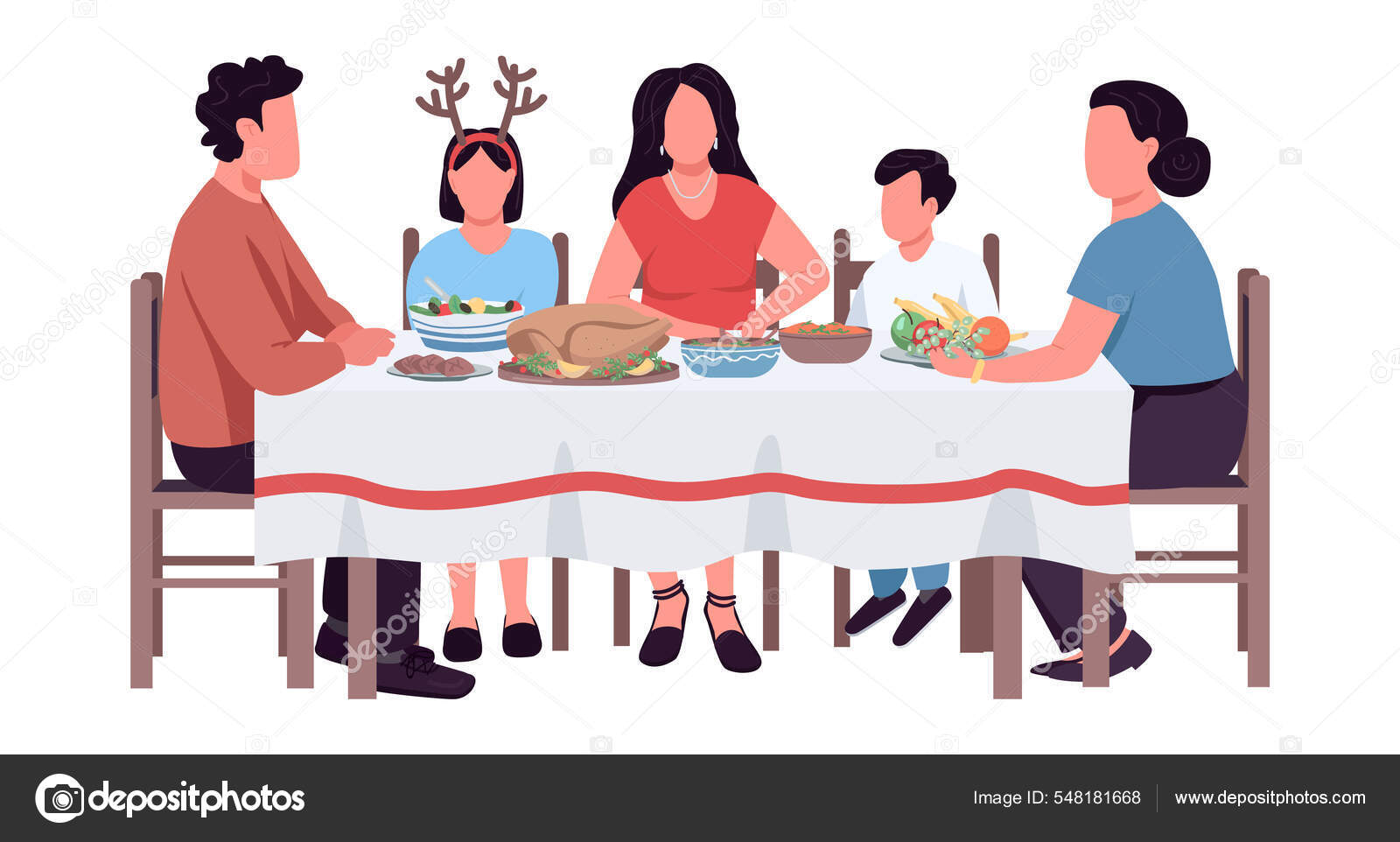 Cartoon Dinner Table With Food