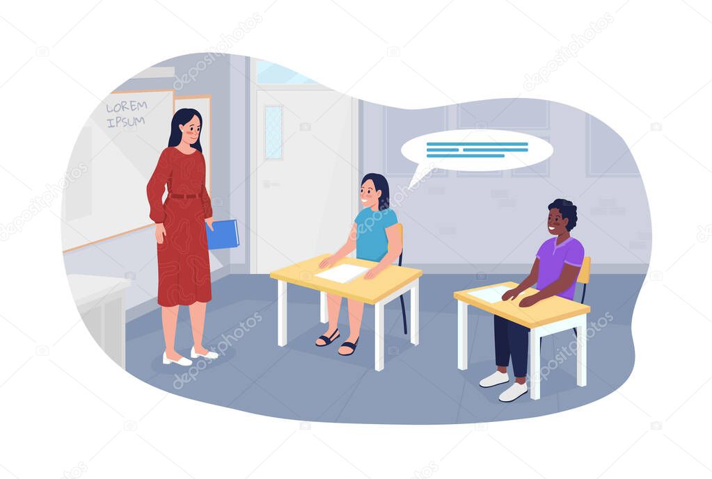 Clase Escolar Vector Ilustración Aislada Profesora Alumnas Personajes ...