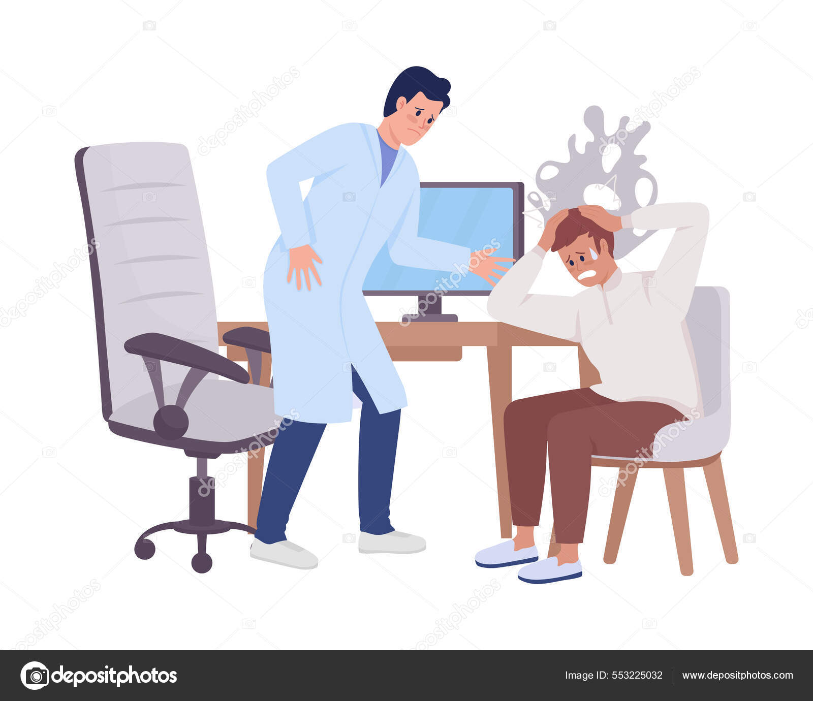 Panic Attack Medical Checkup Semi Flat Color Vector Characters Posing ...
