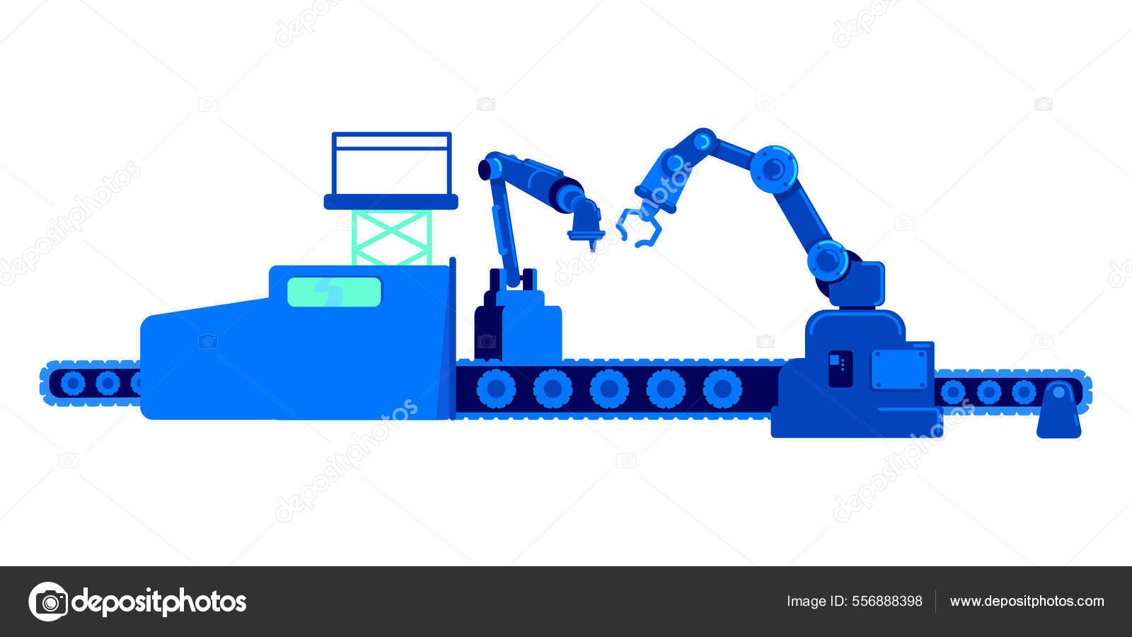 Assembly Line Industrial Robotic Arms Semi Flat Color Vector Object ...